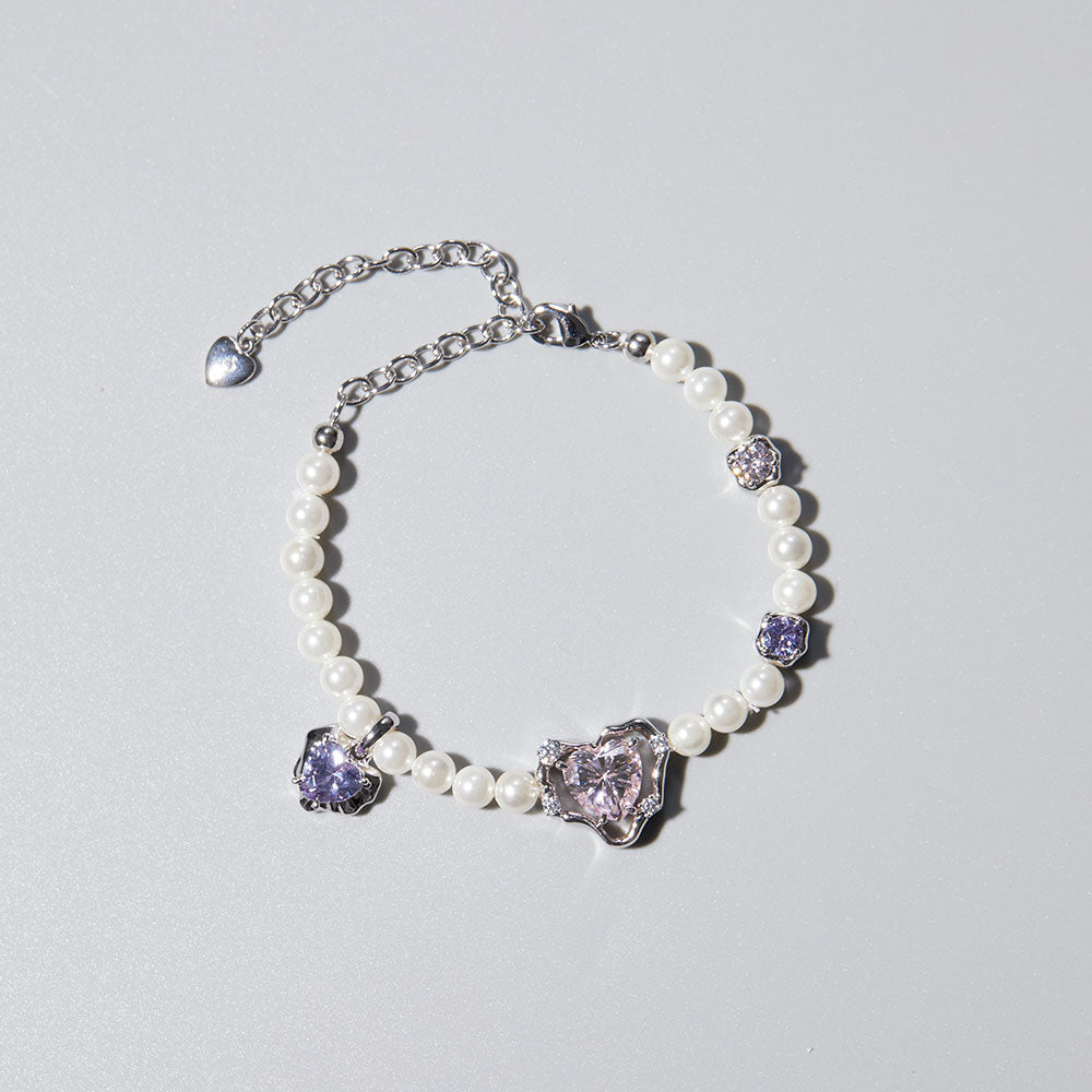 Jewel Story: Pink Heart Embellished Pearl Bracelet | Jewelry | Oden's Eye